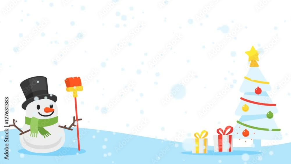 Vignette Snowman Christmas Tree and Falling Snow Stock Video | Adobe Stock