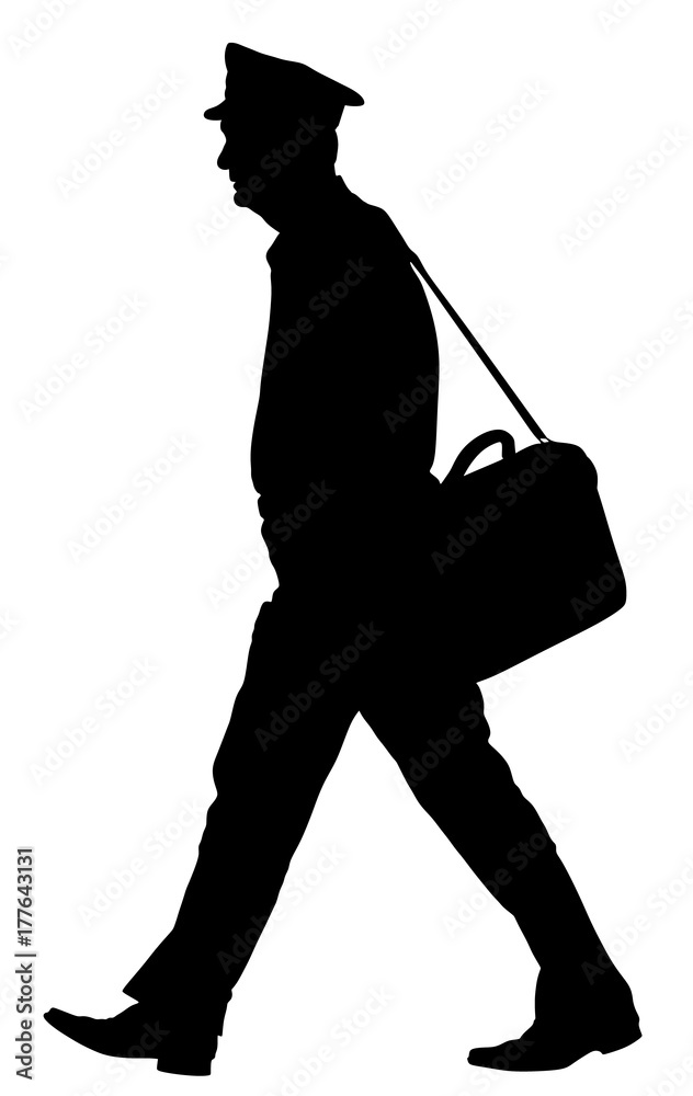 Postman or mailman walking on duty, vector silhouette illustration ...