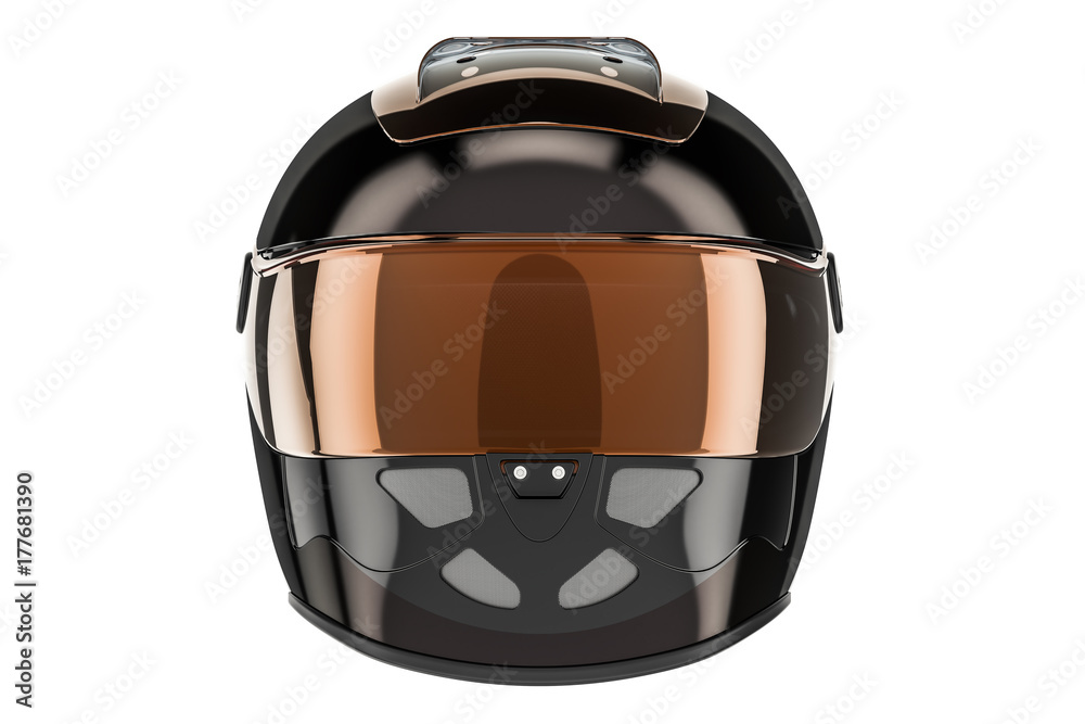 Black Racing Helmet, front view. 3D rendering Stock Illustration ...