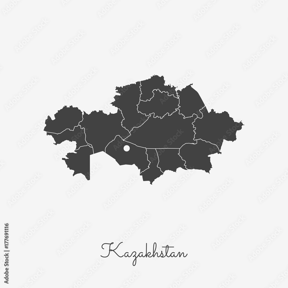 Kazakhstan region map: grey outline on white background. Detailed map ...