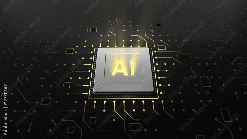 3d illustration of computer chip over circuit background with AI sign ...