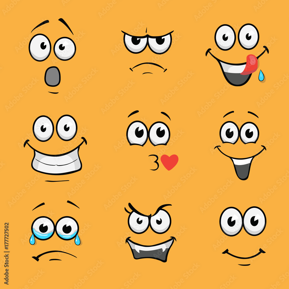 Cartoon comic faces. Various expressions vector set Stock Vector ...