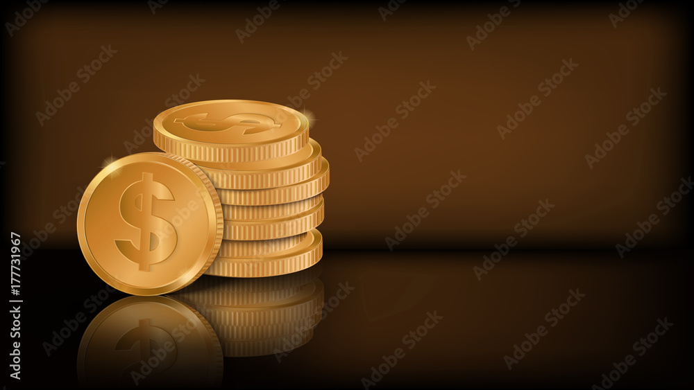 Horizontal dark background with place for your text. Stylized coin with ...