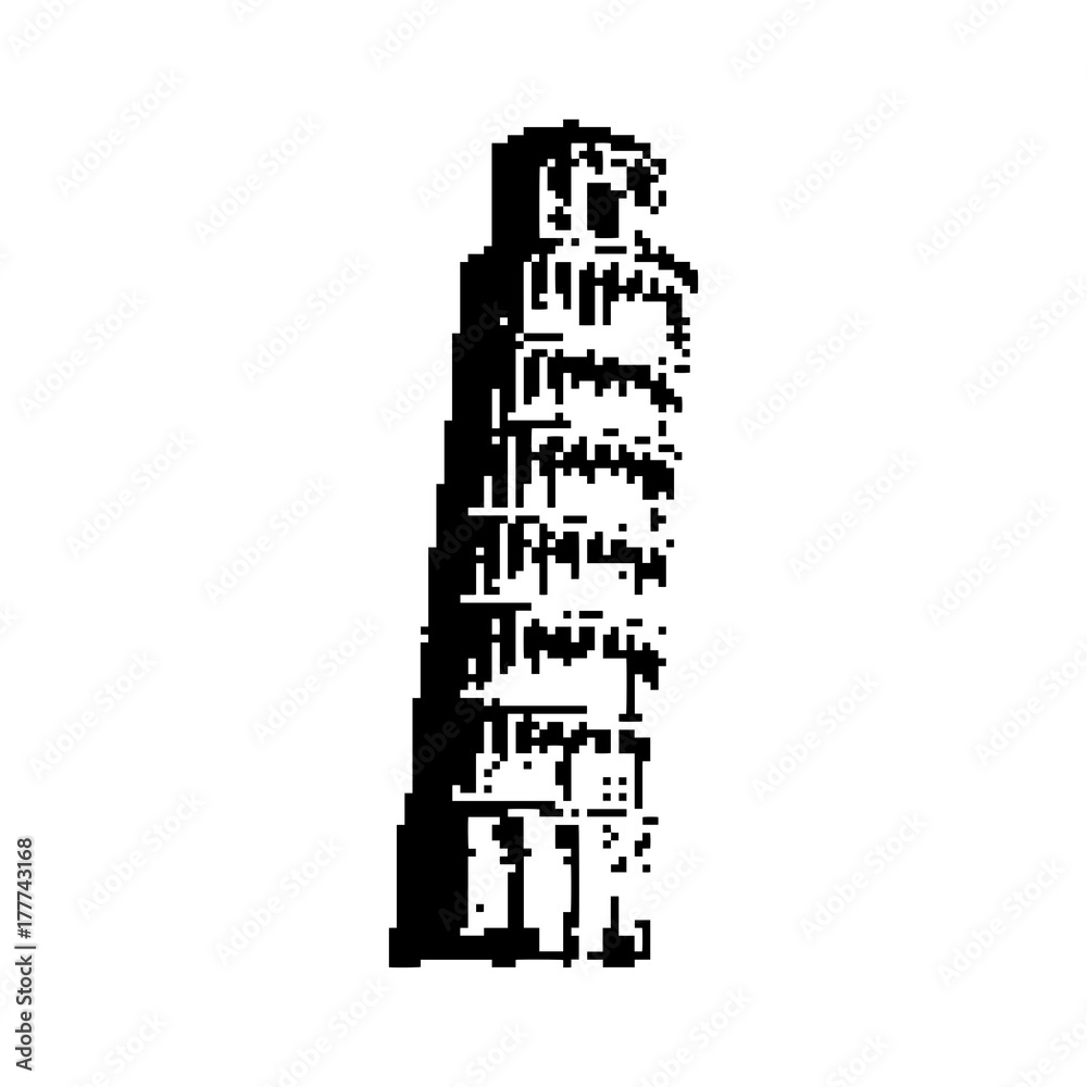 Leaning tower of Pisa Italy black 8 bit minimalistic pixel art vector ...
