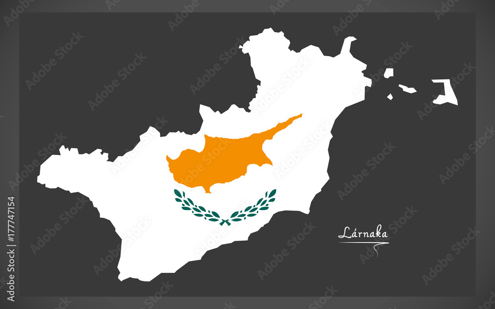 Larnaka map of Cyprus with Cyprian national flag illustration Stock ...