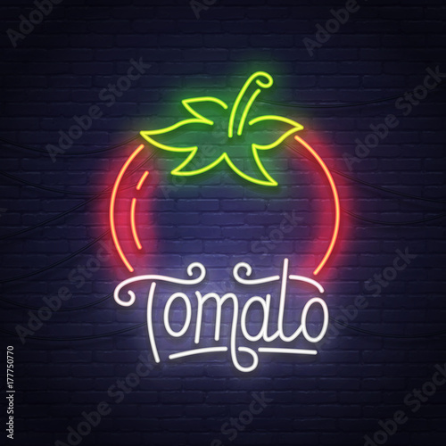 Tomato neon sign, bright signboard, light banner. Neon logo, emblem ...
