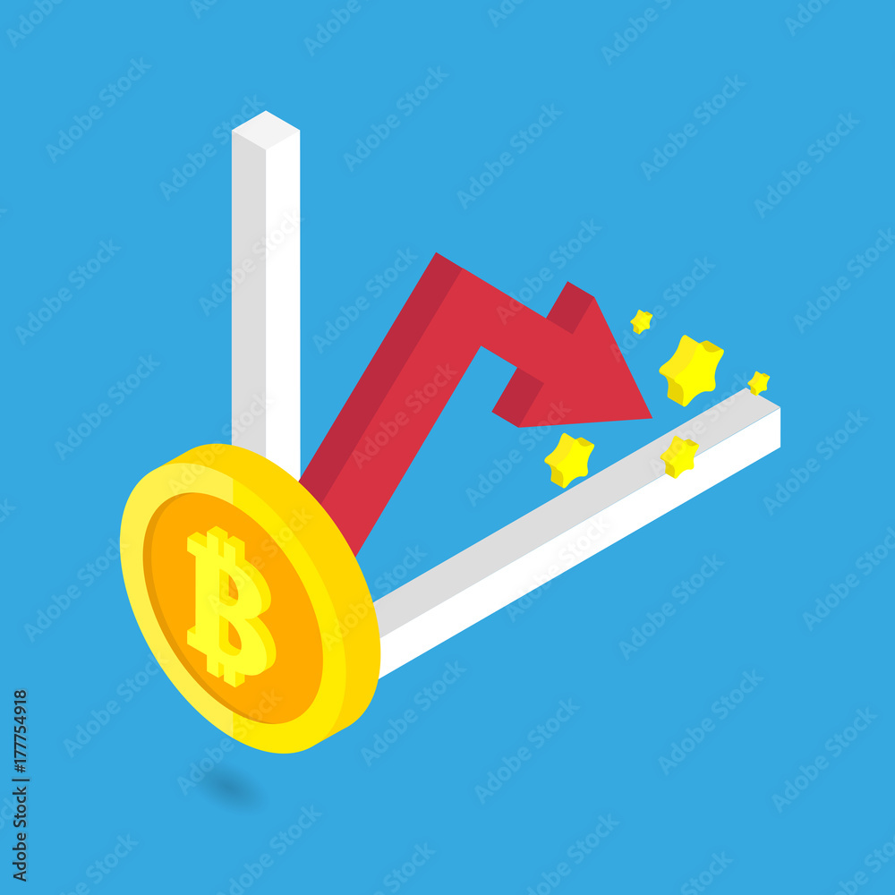 Bitcoin golden crop with red arrow and chart isometric Stock Vector ...