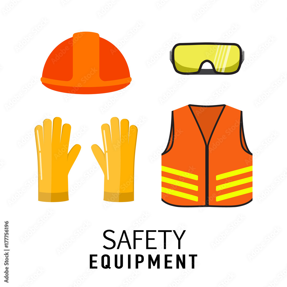 Safety equipment items flat vector illustration, isolated on white ...