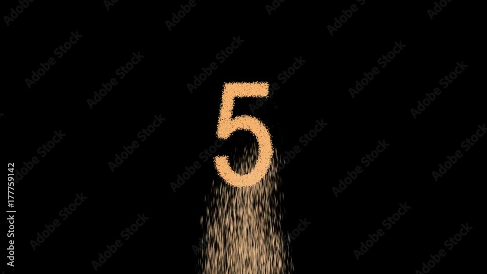 Number 5 appears from the sand, then crumbles. Transparent alpha ...