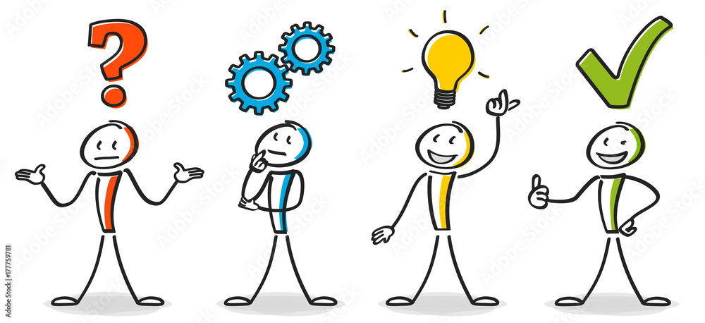 Strichmännchen problem kreative Idee Entwicklung und Umsetzung Stock ...