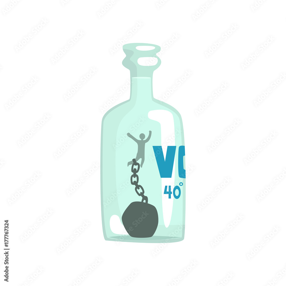 Man chained and shackled sinking in a giant bottle of alcohol, bad ...