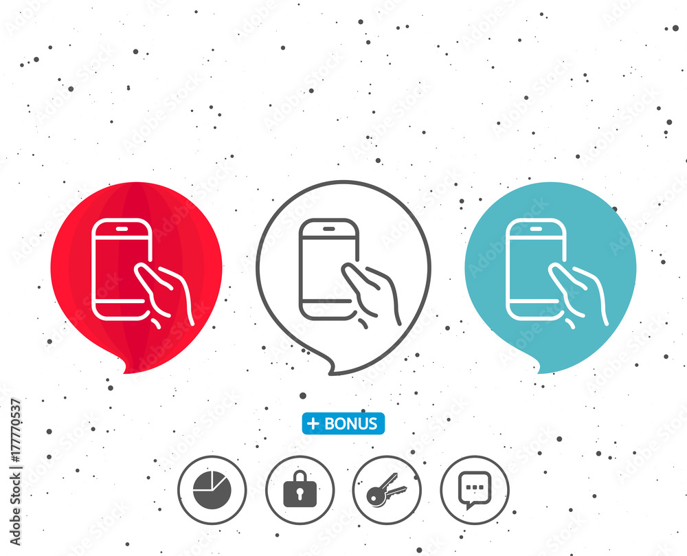 Hold Smartphone icon. Cellphone or Phone sign. Stock Vector | Adobe Stock