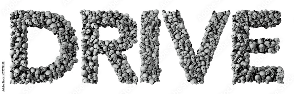 Drive word made from a skull font. 3D Rendering Stock Illustration ...