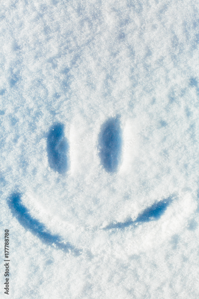 Happy smiley emoticon face in snow, winter season joy concept Stock ...