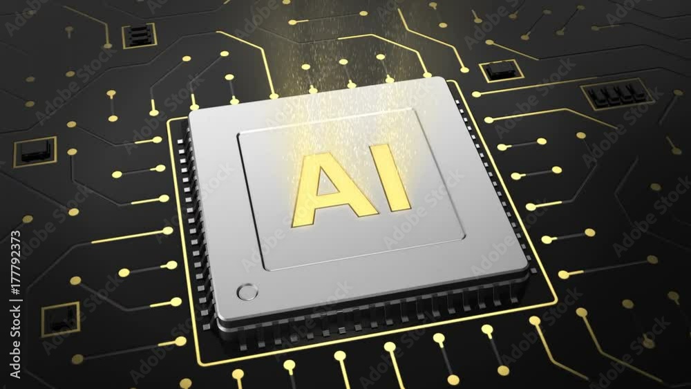3d illustration of computer chip over circuit background with AI sign ...
