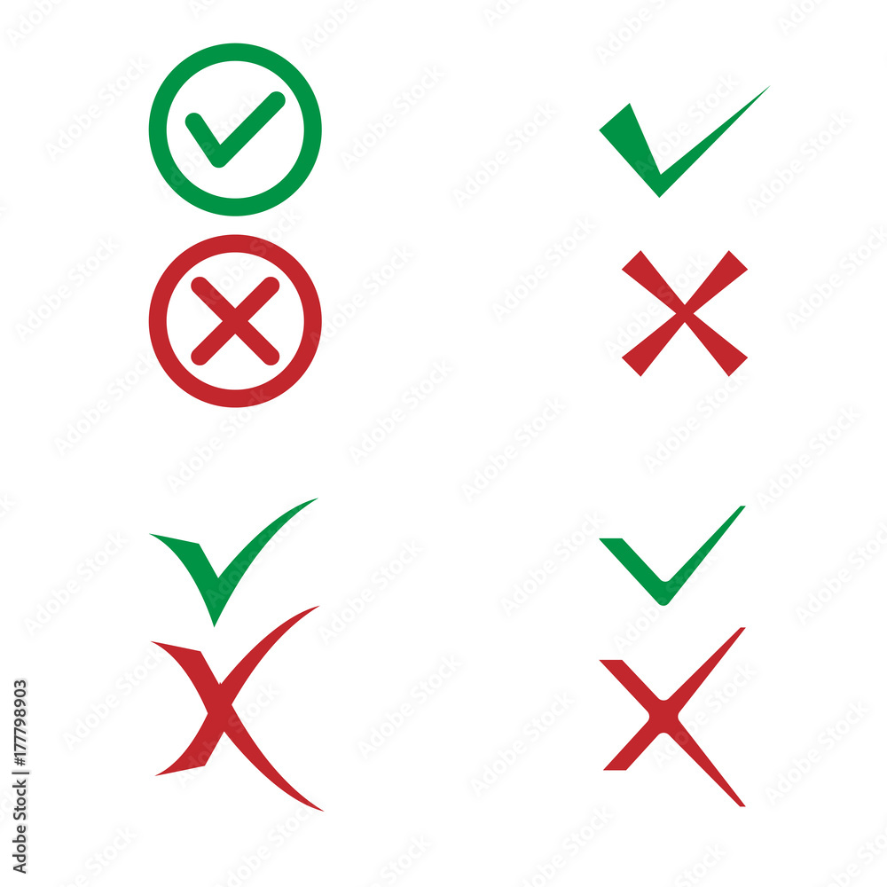 editable icon of positive or negative check in green and red colors ...