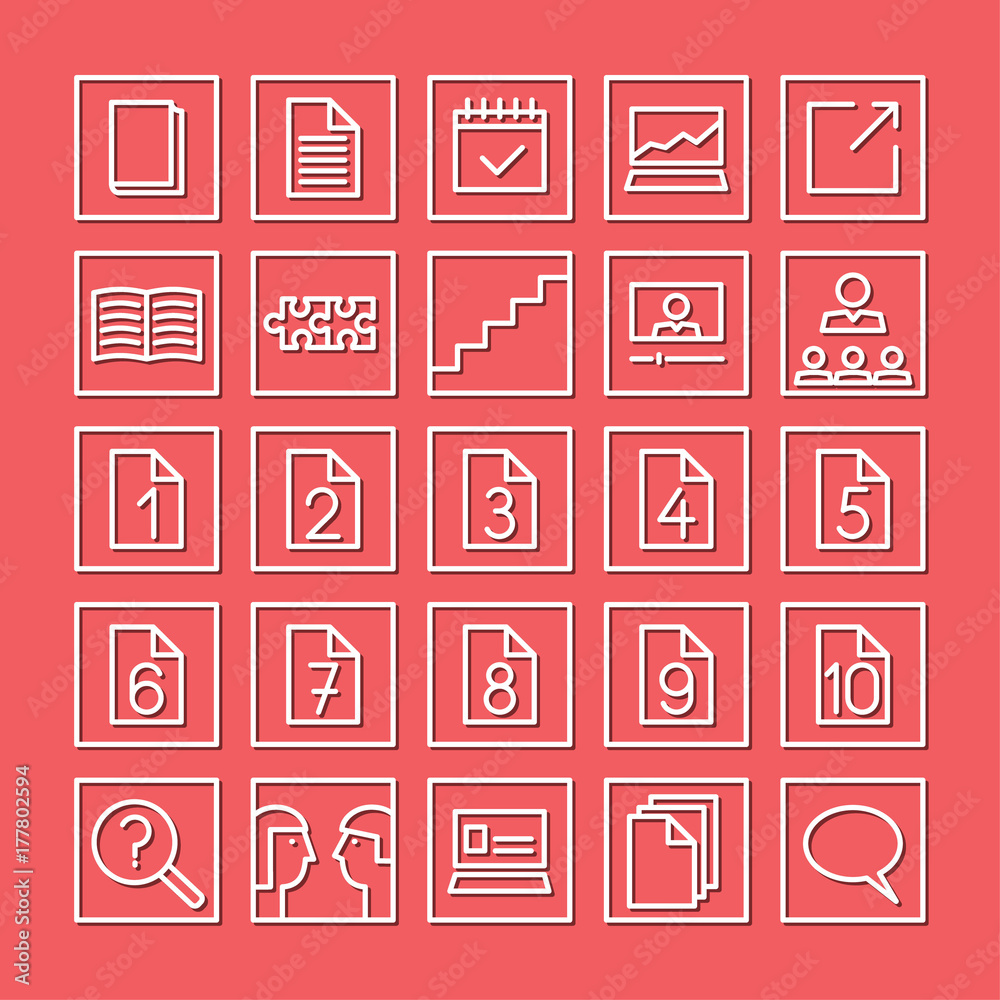 Set of icons. Study symbols. Icons on a red background. Stock Vector ...