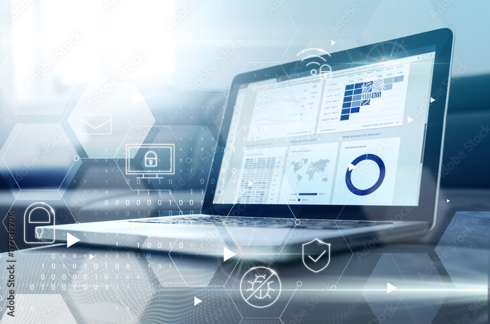 Cyber security, laptop, system Stock Illustration | Adobe Stock