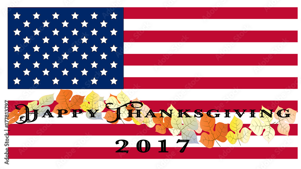 US-Happy Thanksgiving-flag with leaves,Happy Thanksgiving Day, give ...