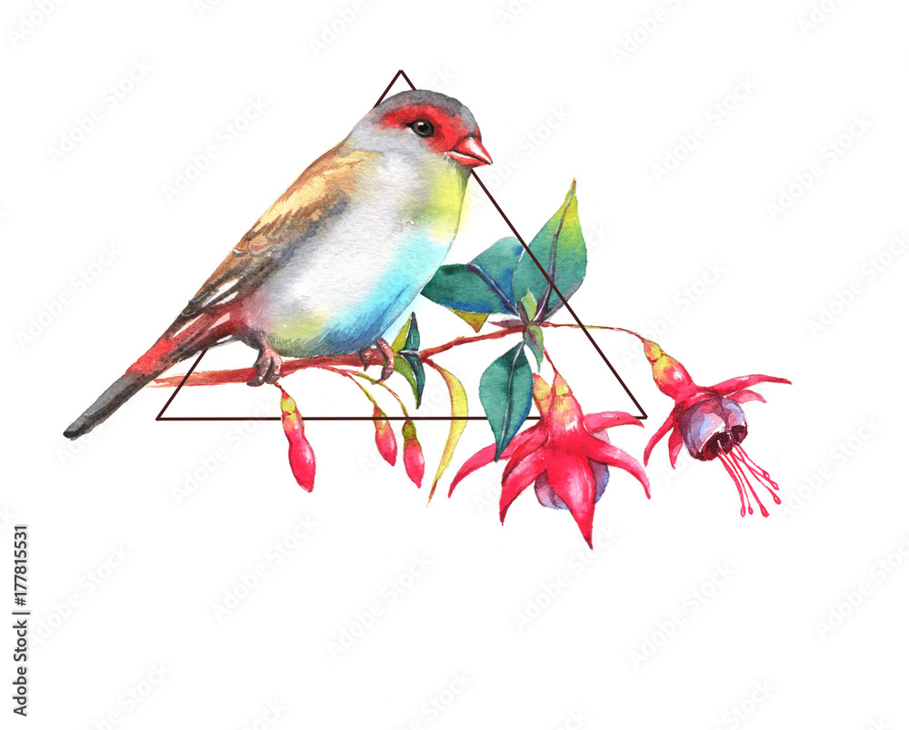 Hand drawn watercolor illustration. Tattoo sketch template with fuchsia ...