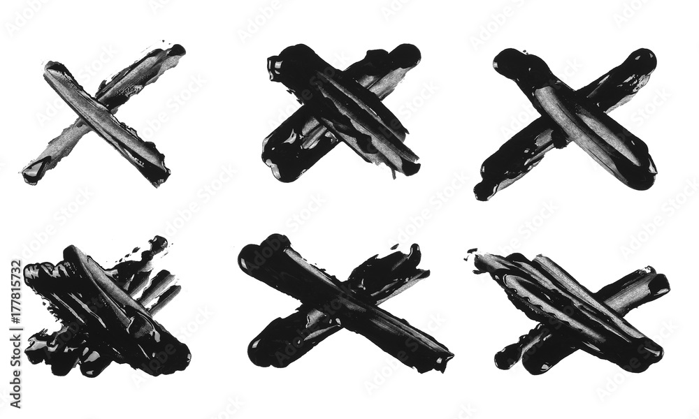 Black grunge brush strokes, crossed out, crosses oil paint set ...