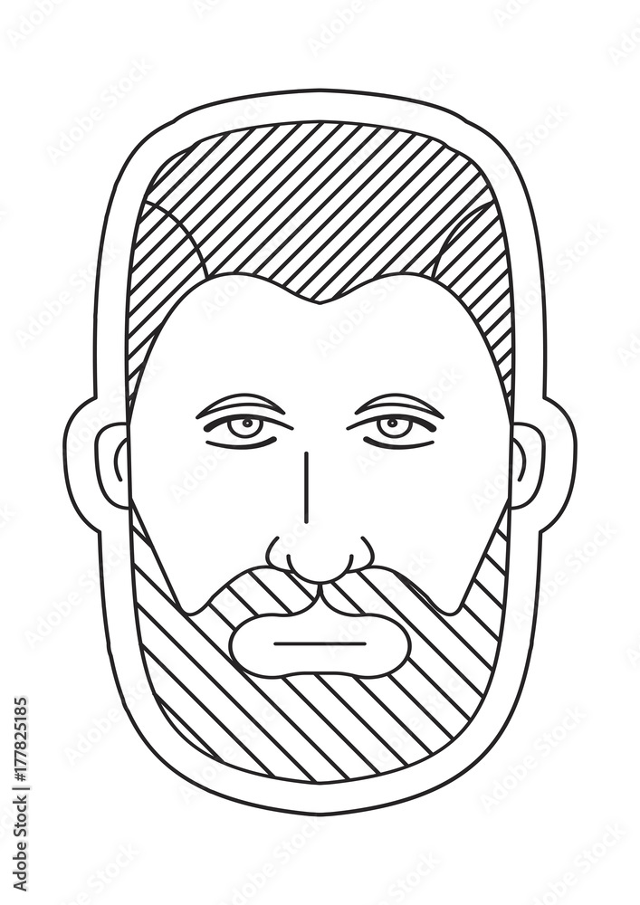 bearded man , stylish hairstyle, black and white sticker, outline style ...