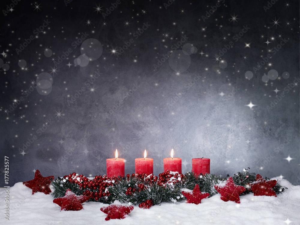 Drei Kerzen brennen am dritten Advent Stock Photo | Adobe Stock