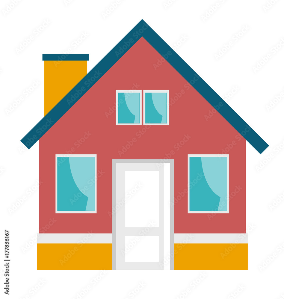 Small residential house with chimney vector cartoon illustration ...