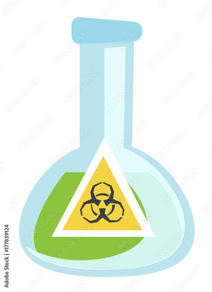 Beaker with biohazard warning sign filled with green liquid. Vector ...