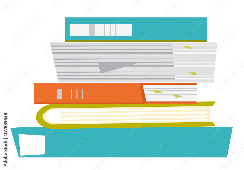 Stack of papers, files, business documents, colorful binders, folders ...