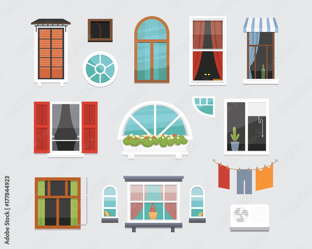 different interior windows of various forms vector illustration ...