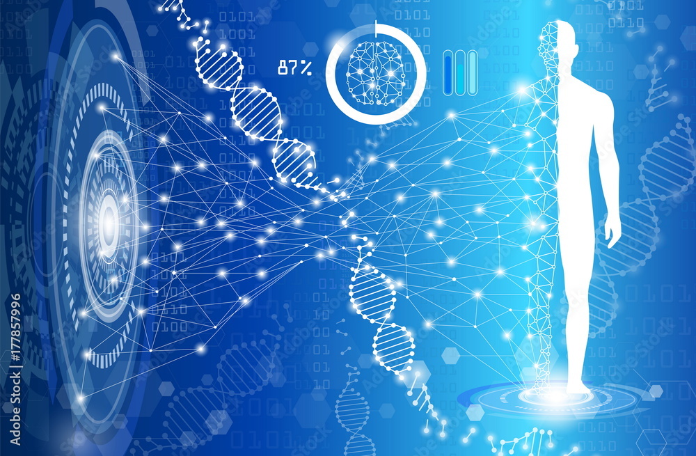 abstract background science and technology concept in blue light,human ...