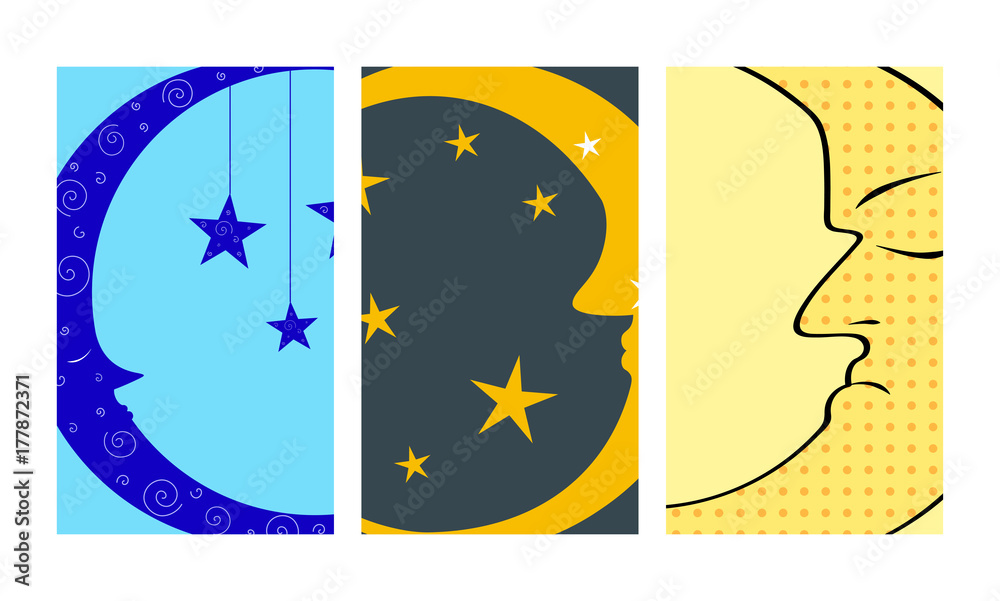 Different moon cards nature cosmos cycle satellite surface whole cycle ...