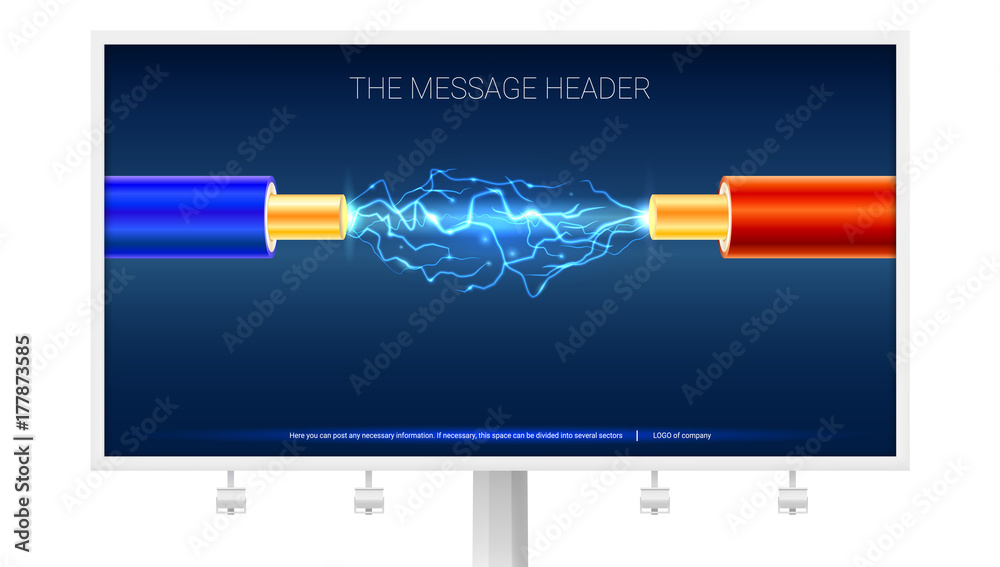Poster with Electric cable and sparks on the Billboard. Copper ...