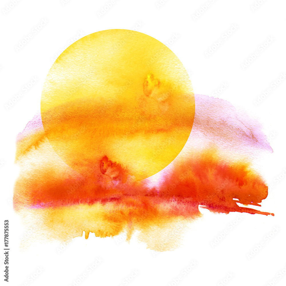 Watercolor pattern, illustration on white isolated background. Sunset ...