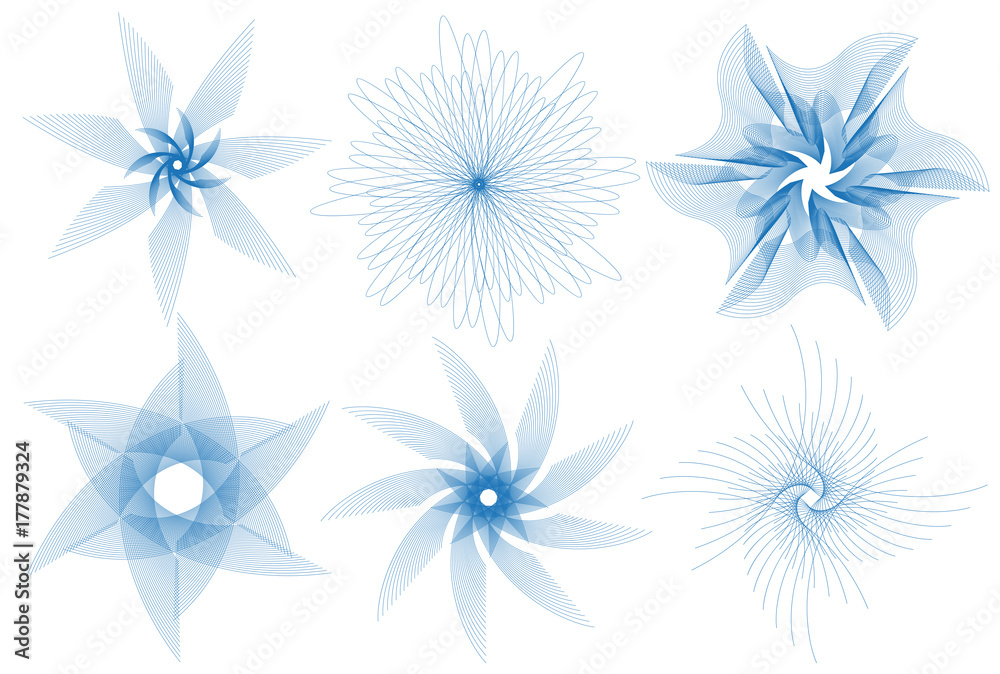 Guilloche vector pattern set (watermarks). Useful for banknote, diploma ...