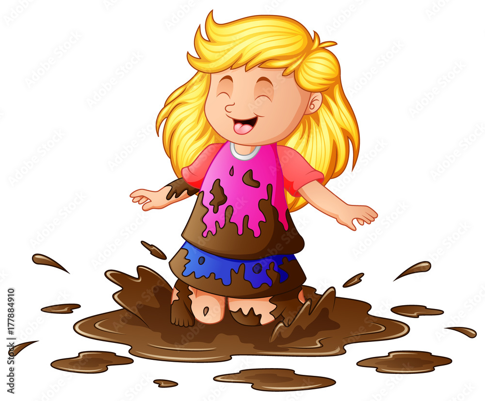 Little girl playing in the mud Stock Vector | Adobe Stock
