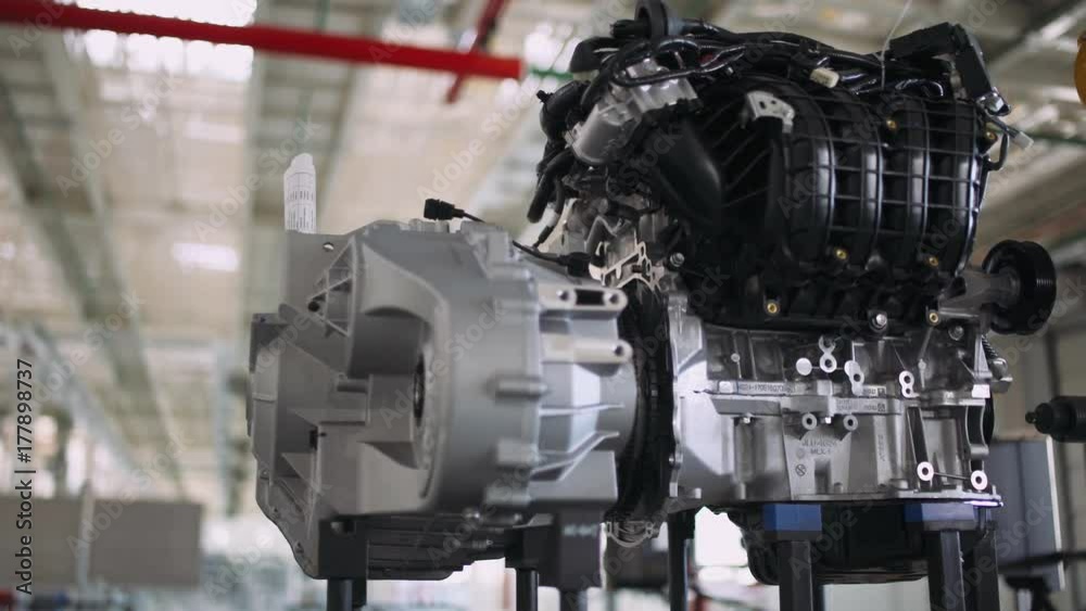 Automobile plant, view of power units and engines for a new car, modern ...