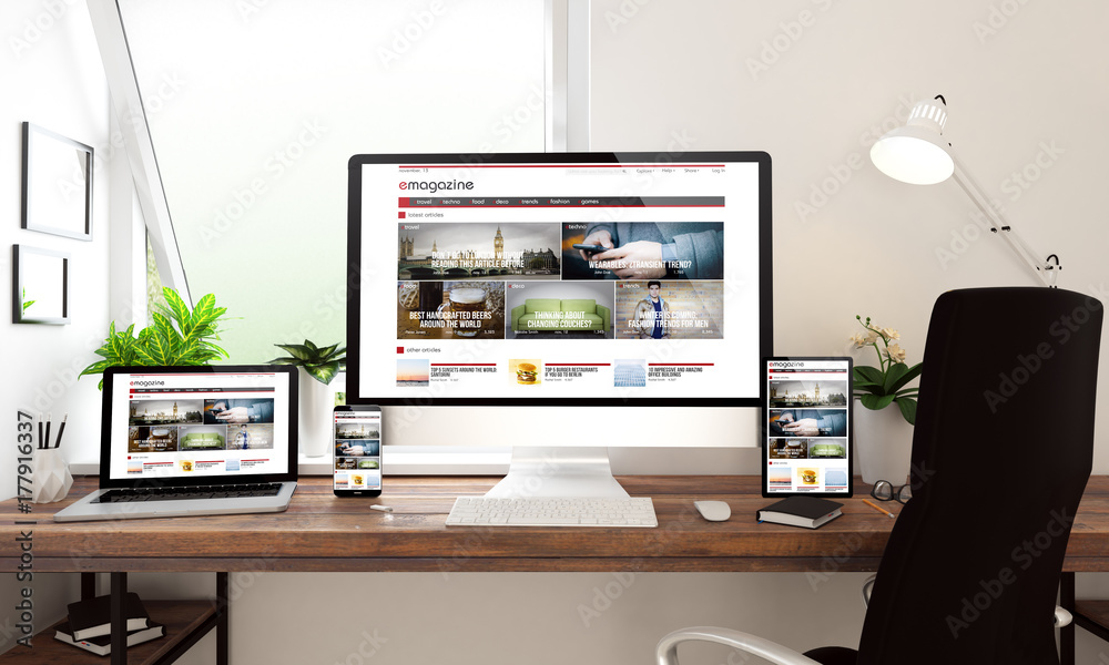 window office desktop devices e-magazine Stock Photo | Adobe Stock