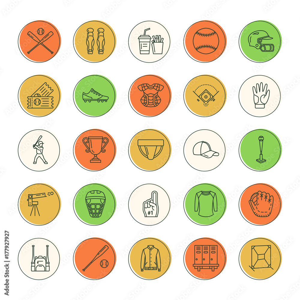 Baseball, softball sport game vector line icons. Ball, bat, field ...