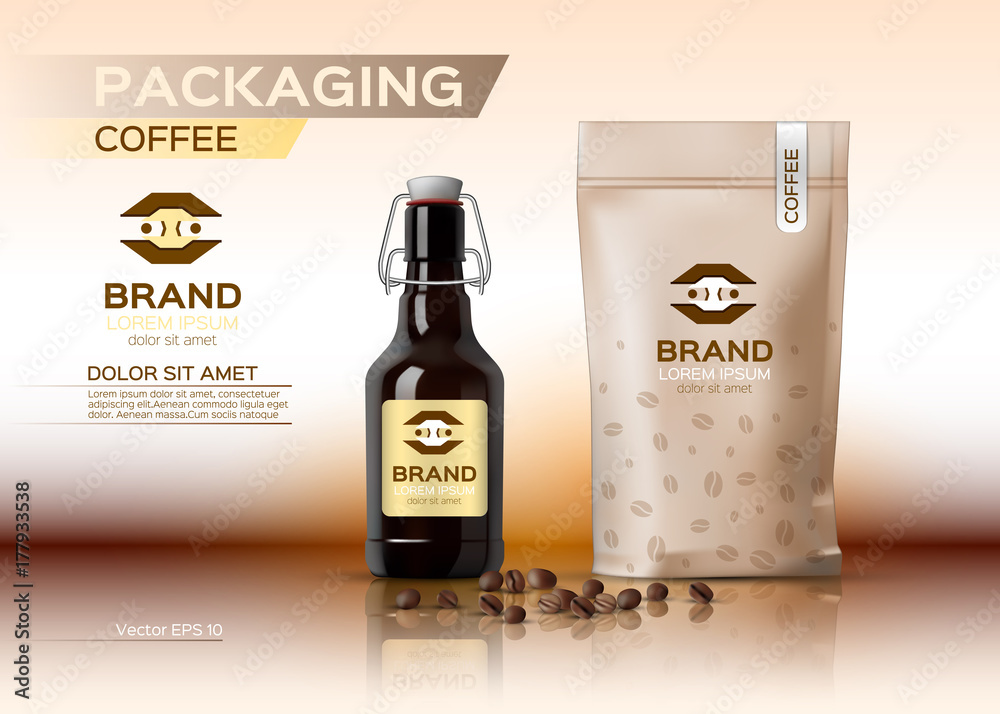 Coffee packaging mock up Vector realistic. Coffee syrup bottle. Coffee ...