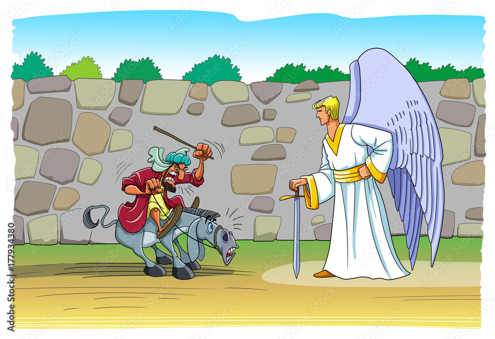 Balaam is riding on a Donkey. They meet the Angel in their Way Stock ...