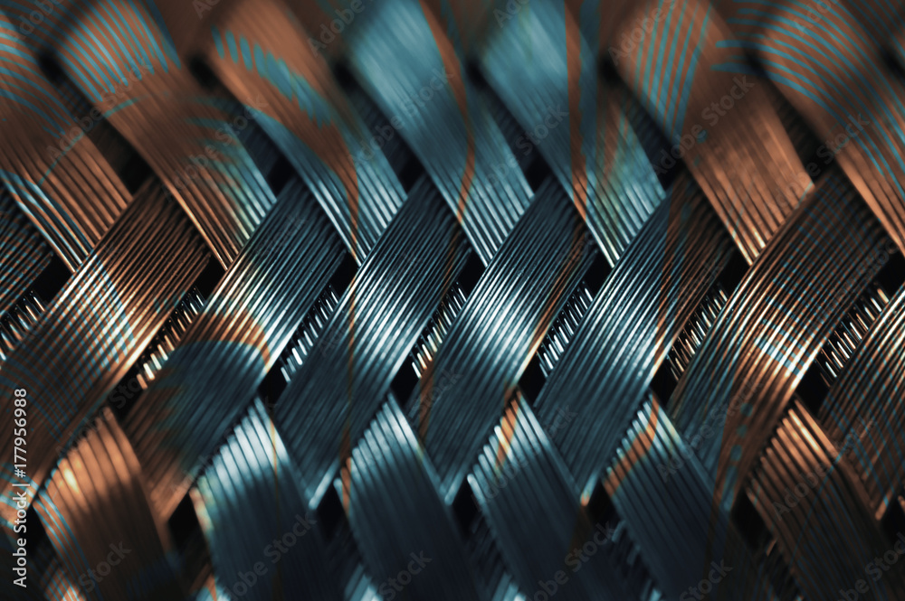 Horizontal metal wire braiding. Steel texture. Background. Template ...