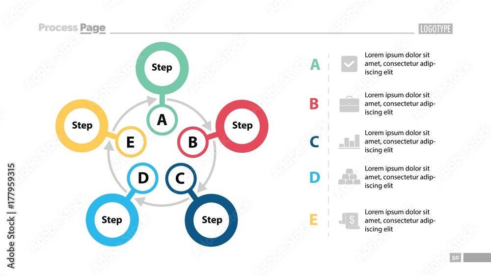 Five Steps Process Slide Template Stock Vector | Adobe Stock