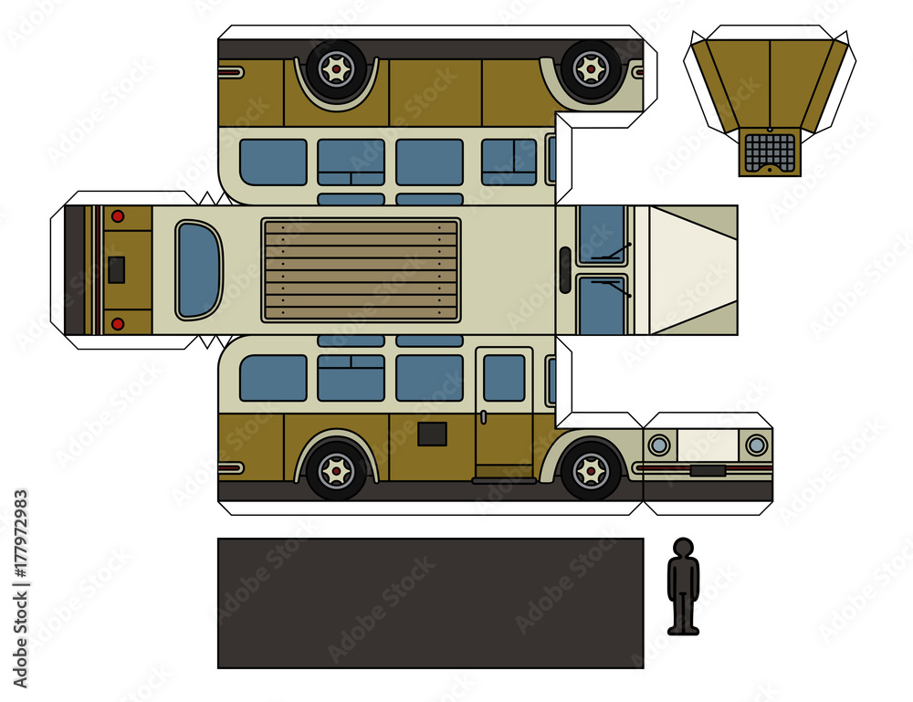 Paper model of a vintage yellow bus Stock Vector | Adobe Stock