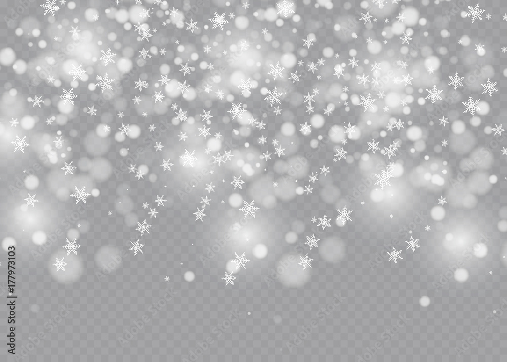 Vector falling snow effect isolated on transparent background with ...