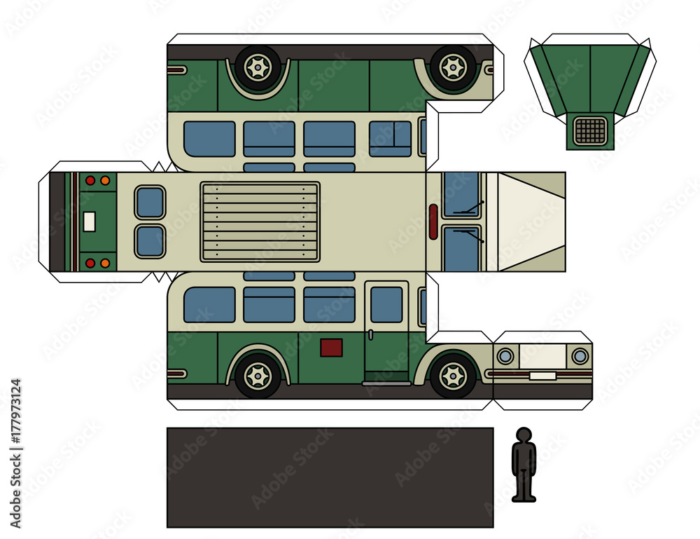 Paper model of a classic green bus Stock Vector | Adobe Stock