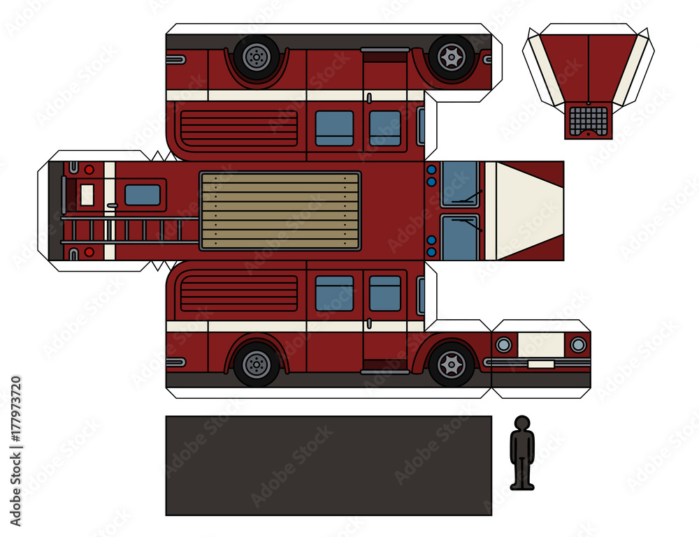 Paper model of a vintage fire truck Stock Vector | Adobe Stock