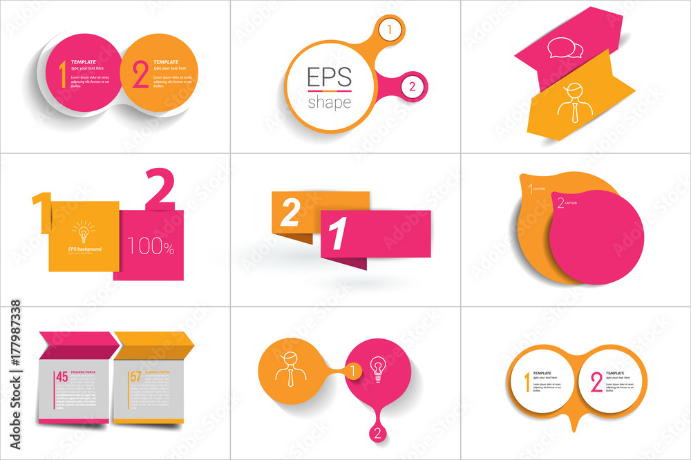 Mega set of Two elements banner. 2 steps design, chart, infographic ...