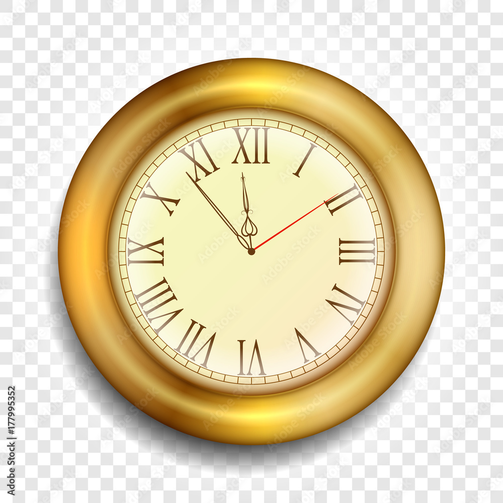 Ancient gold watch. Vector realistic clock illustration on a ...